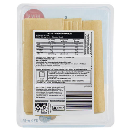 Fresh Lasagne Sheets 7 Pack 375g